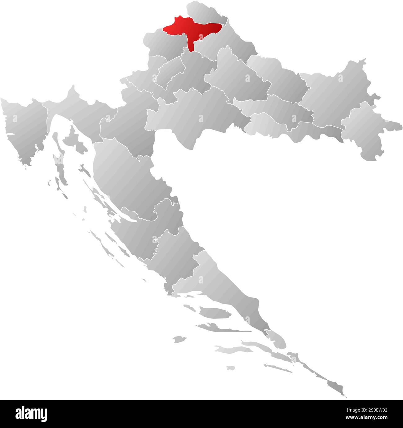 Map of Croatia with the provinces, filled with a linear gradient ...