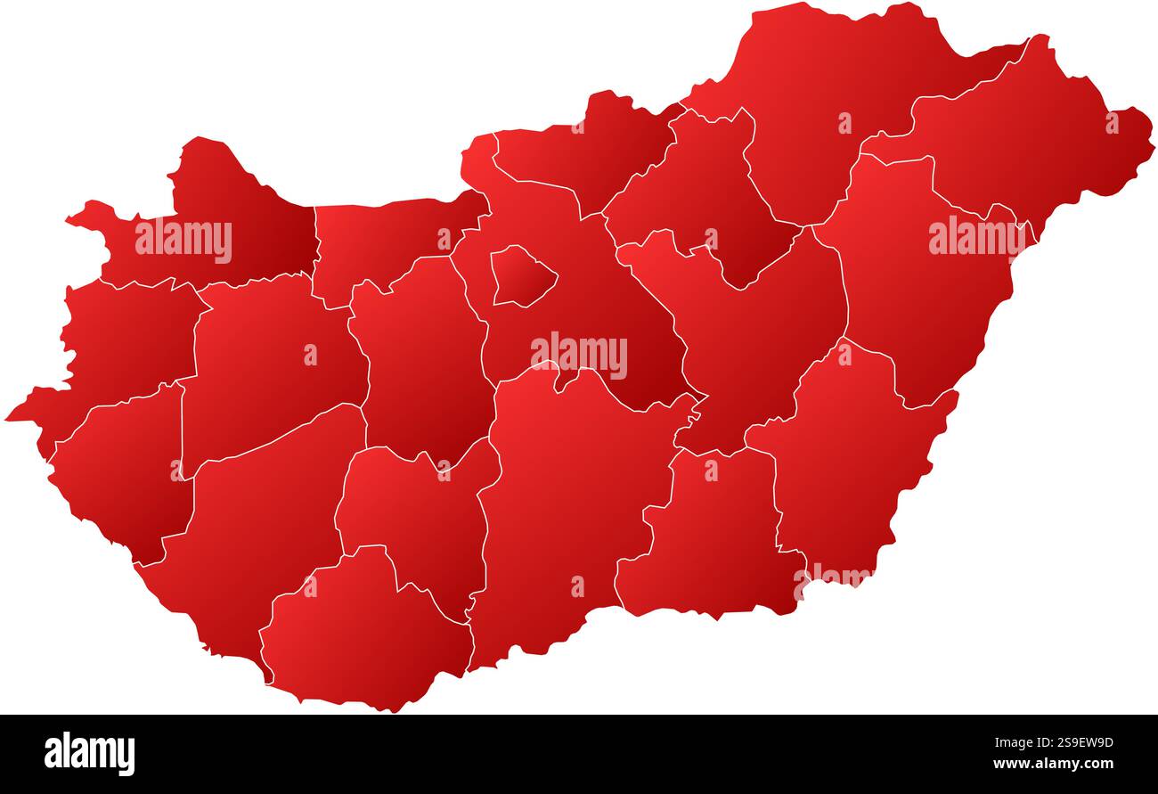 Map of Hungary with the provinces, filled with a linear gradient Stock ...