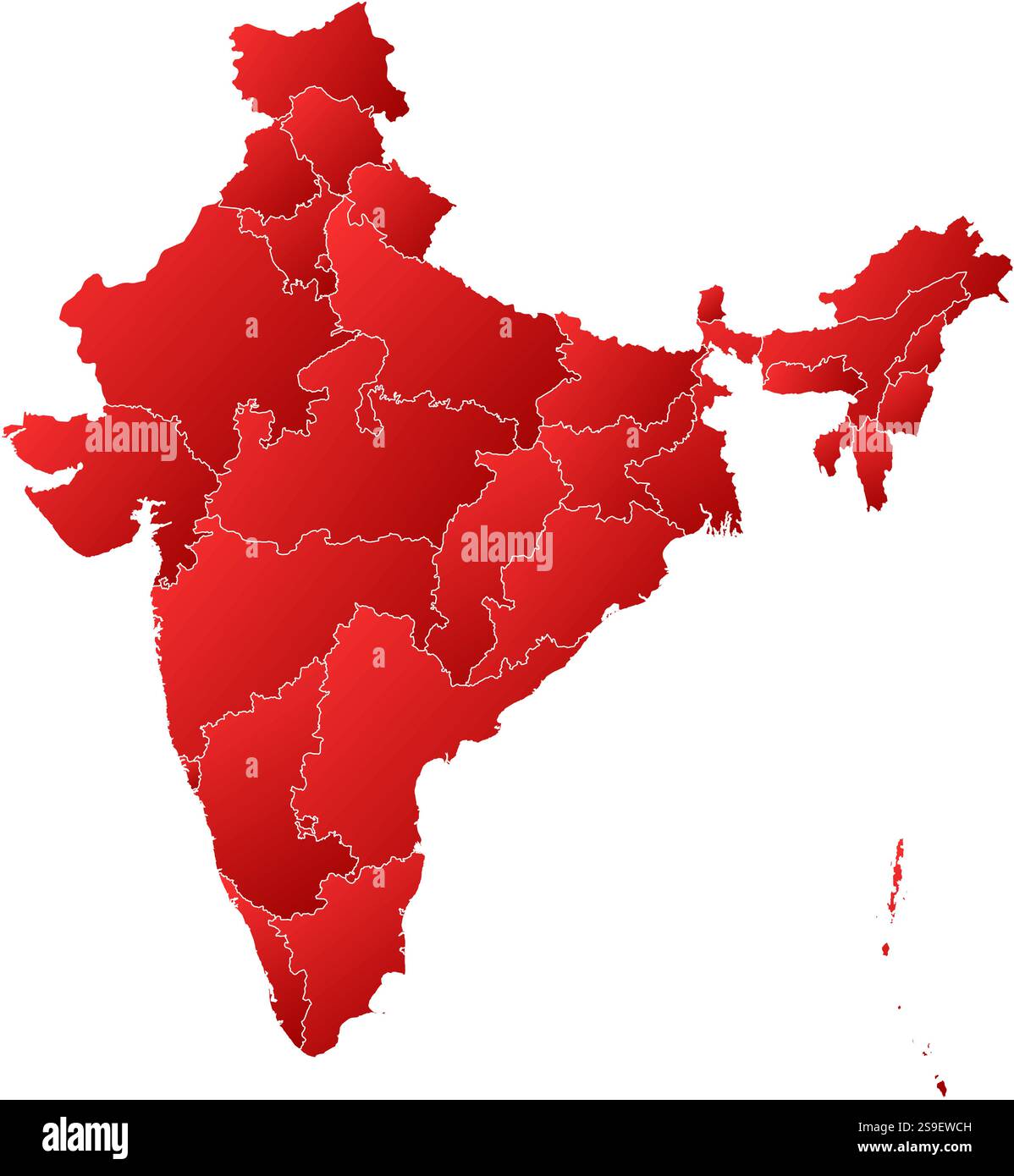 Map of India with the provinces, filled with a linear gradient Stock ...