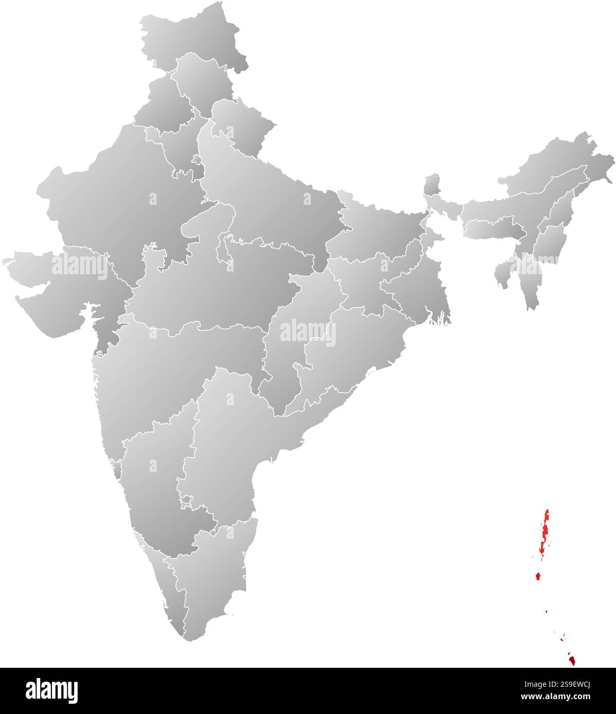 Map of India with the provinces, filled with a linear gradient, Andaman ...