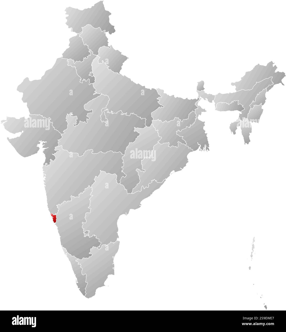 Map of India with the provinces, filled with a linear gradient, Goa is ...