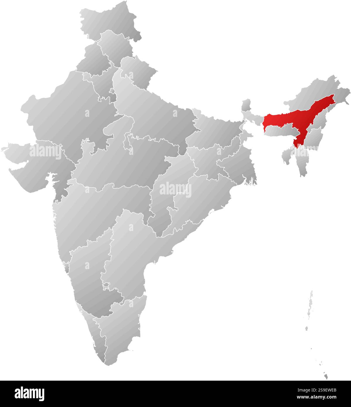 Map of India with the provinces, filled with a linear gradient, Assam ...