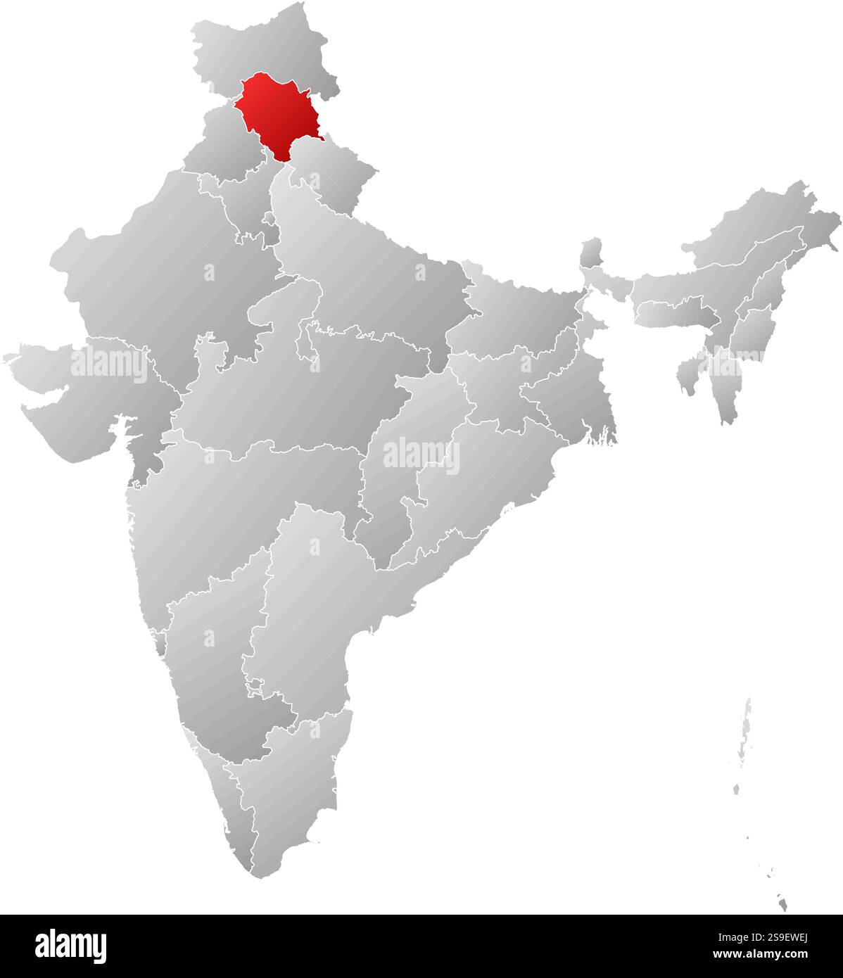 Map of India with the provinces, filled with a linear gradient ...