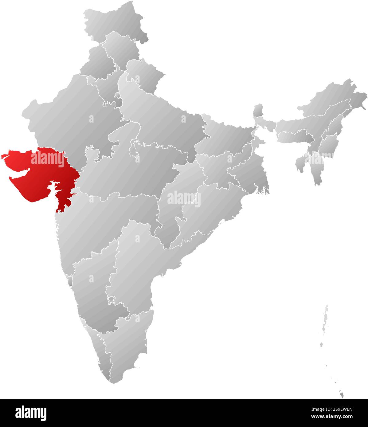 Map of India with the provinces, filled with a linear gradient, Gujarat ...