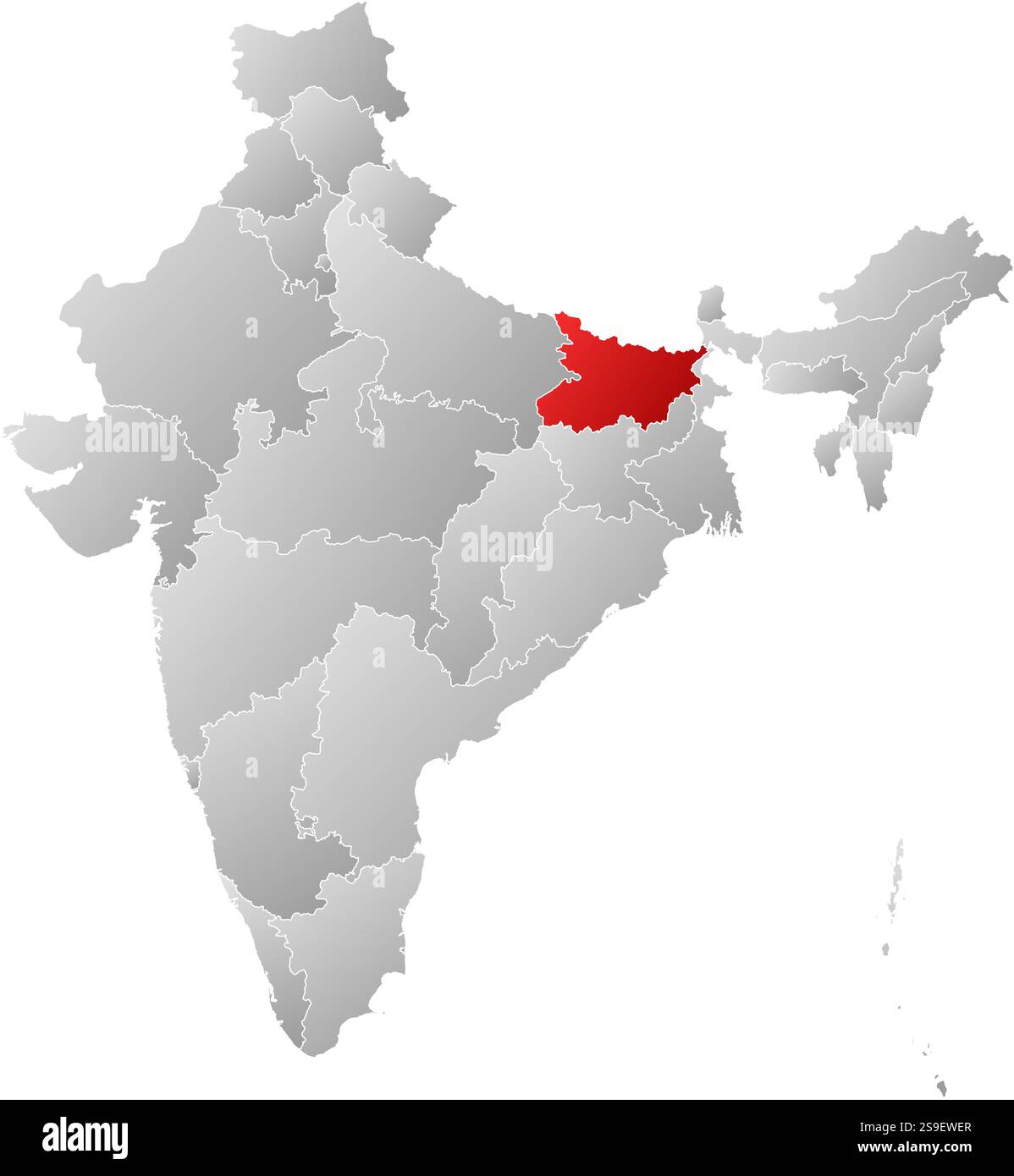 Map of India with the provinces, filled with a linear gradient, Bihar ...
