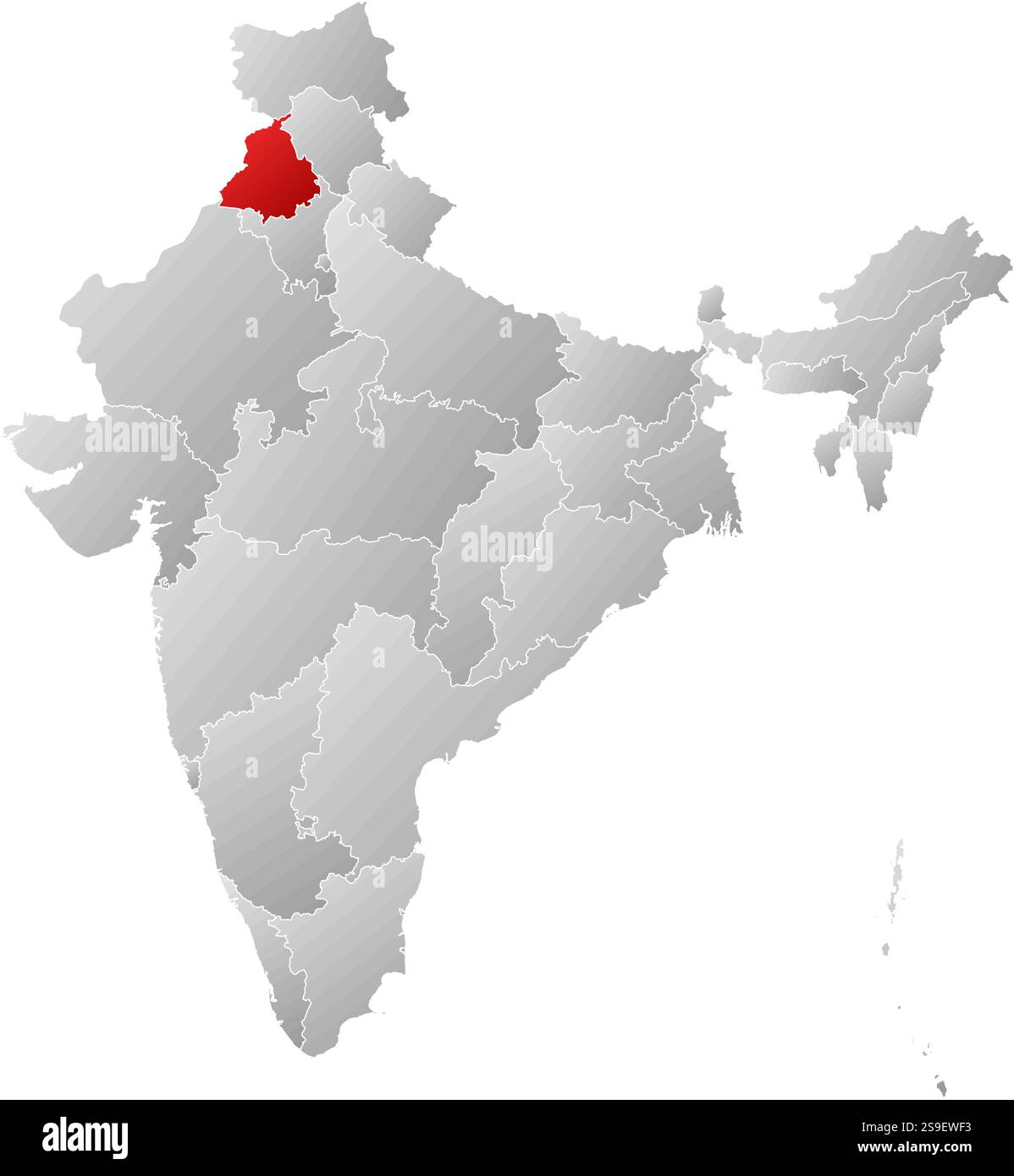 Map of India with the provinces, filled with a linear gradient, Punjab ...