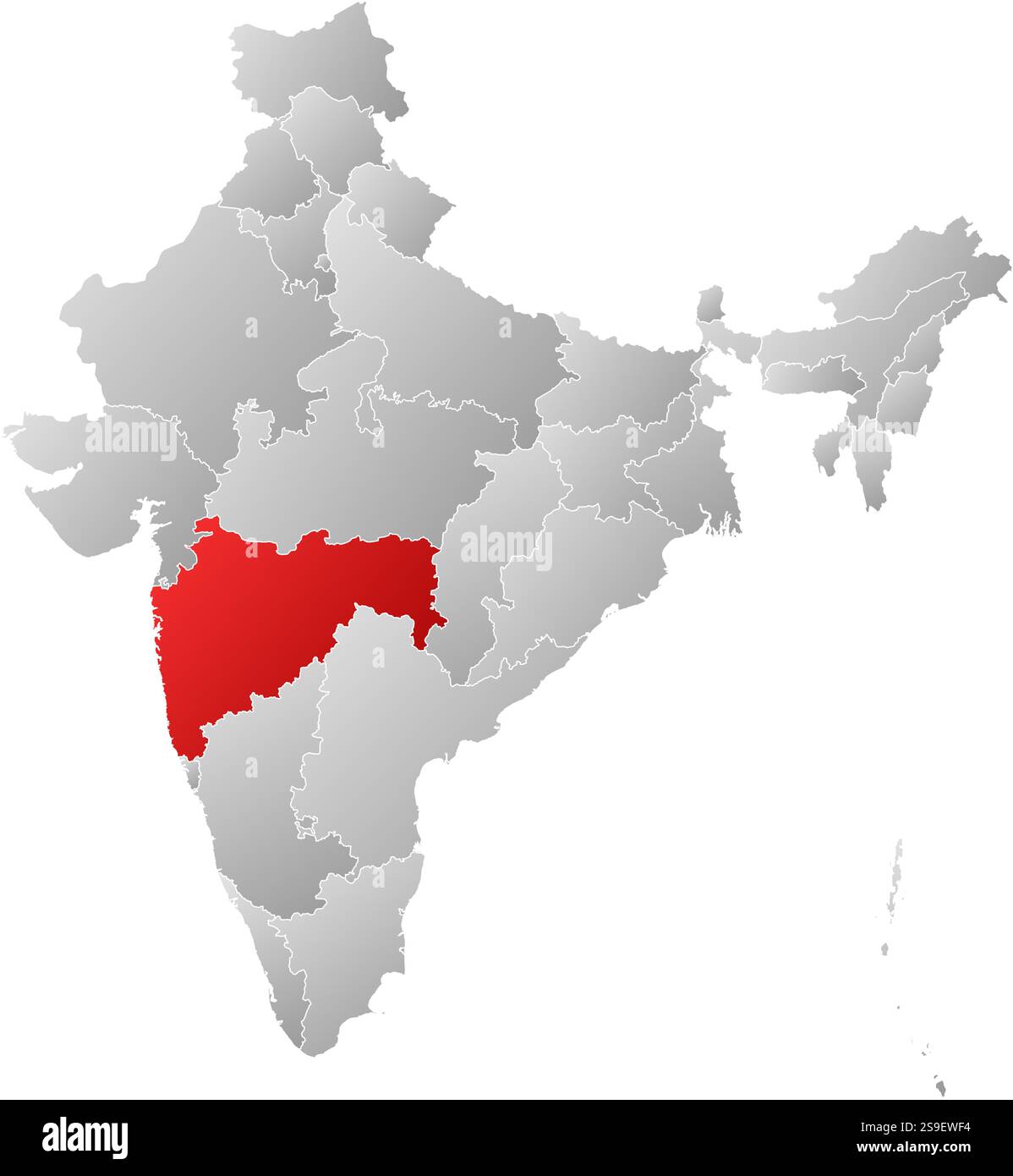 Map of India with the provinces, filled with a linear gradient ...