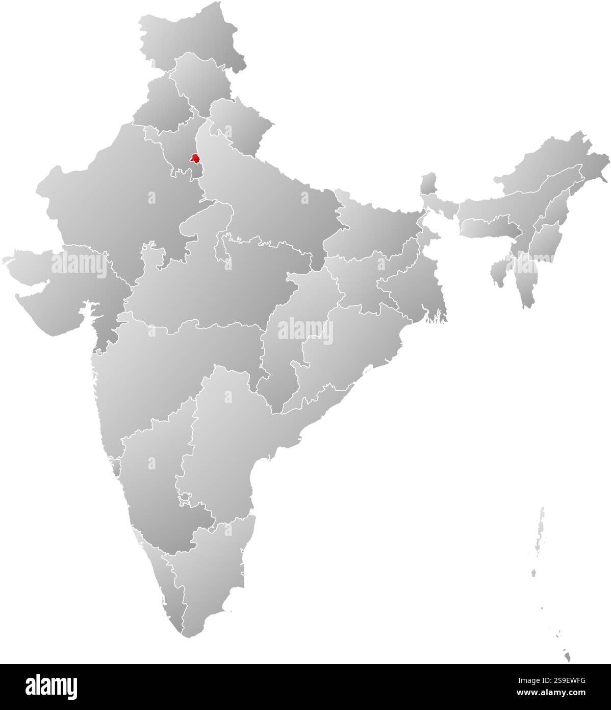 Map of India with the provinces, filled with a linear gradient ...