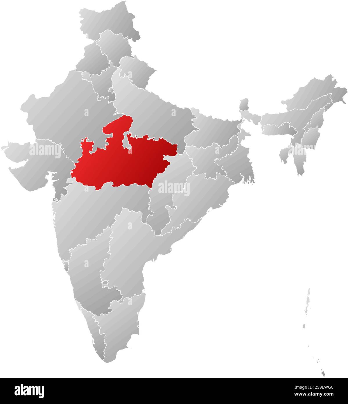 Map of India with the provinces, filled with a linear gradient, Madhya ...