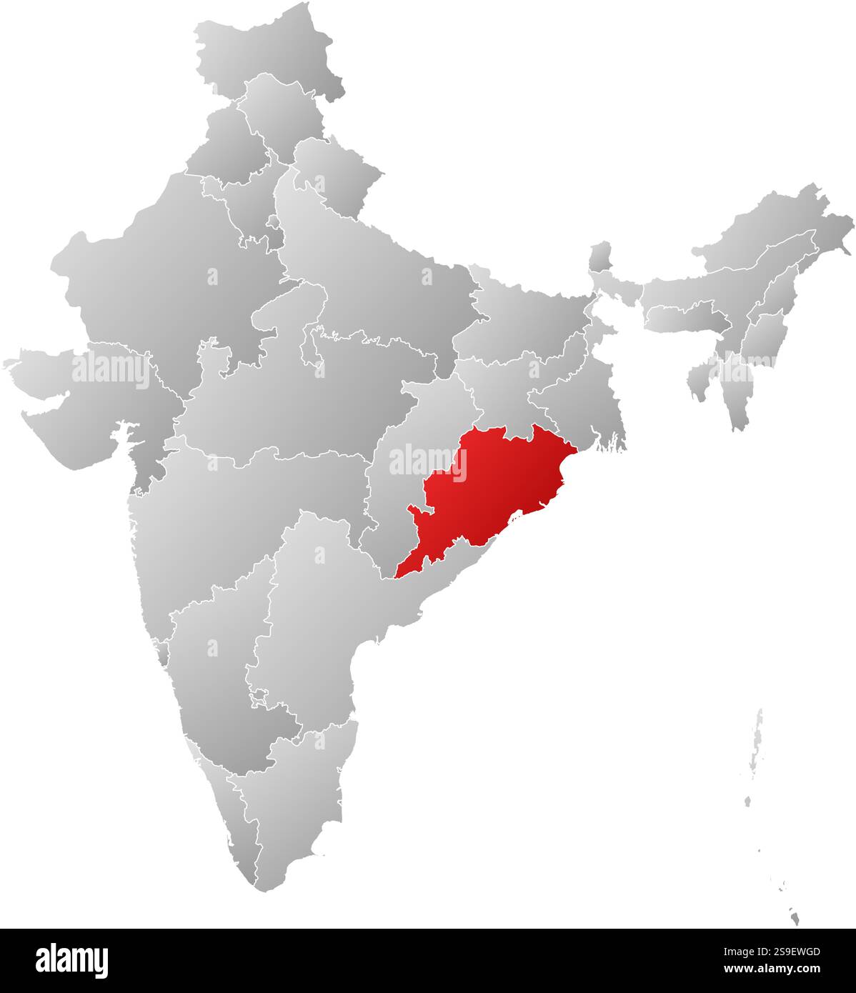 Map of India with the provinces, filled with a linear gradient, Orissa ...