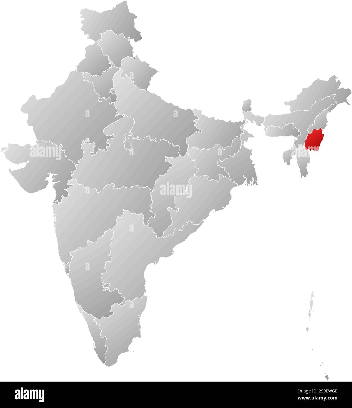 Map of India with the provinces, filled with a linear gradient, Manipur ...