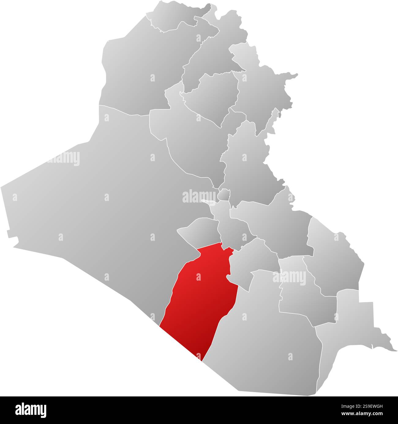 Map of Iraq with the provinces, filled with a linear gradient, Najaf is ...