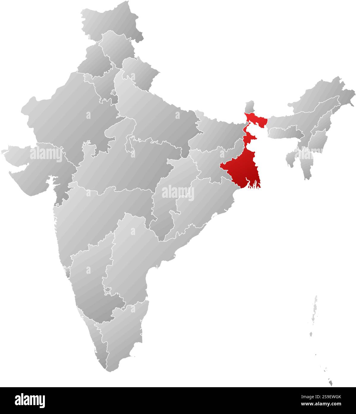 Map of India with the provinces, filled with a linear gradient, West ...