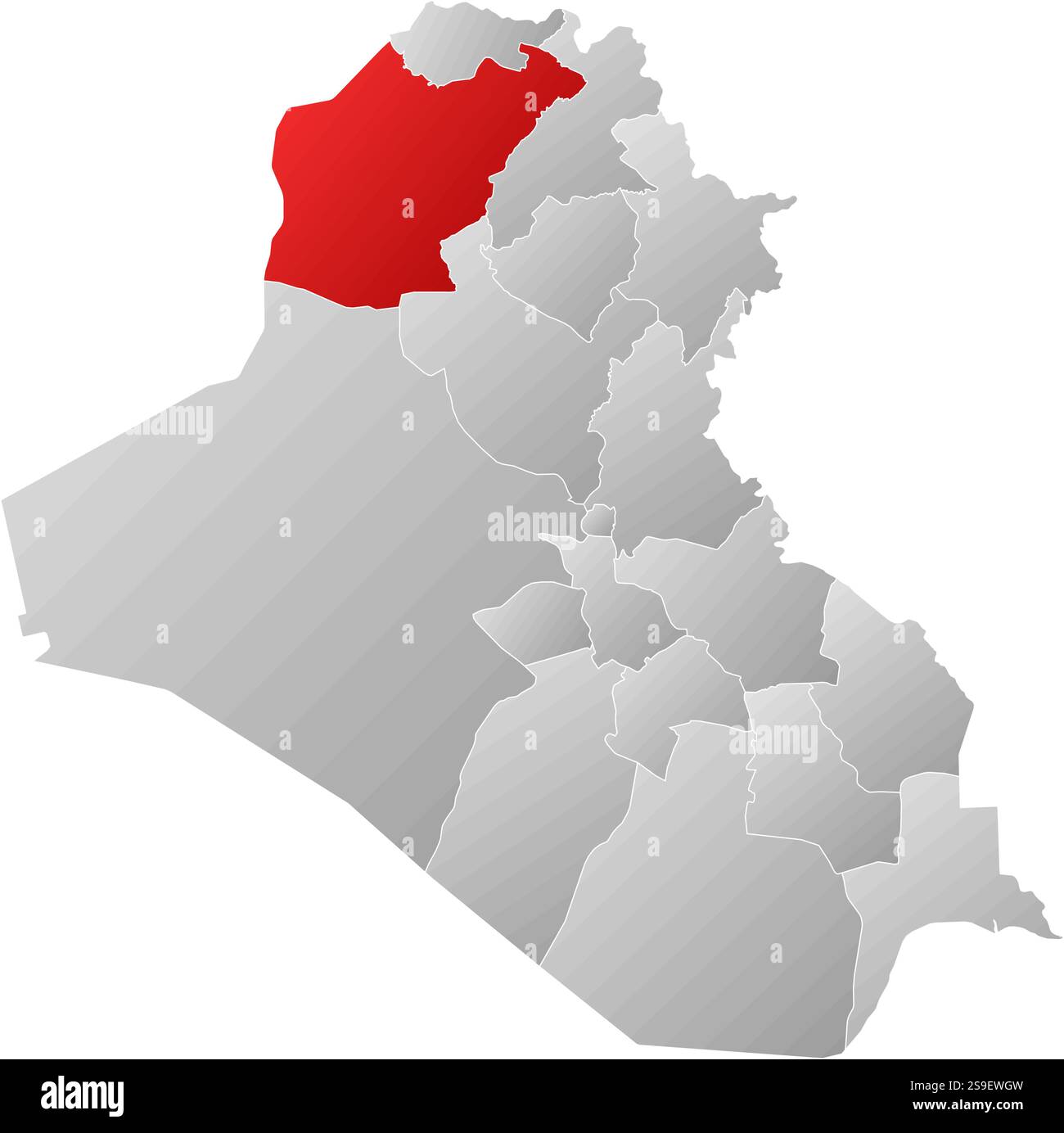 Map of Iraq with the provinces, filled with a linear gradient, Ninawa ...