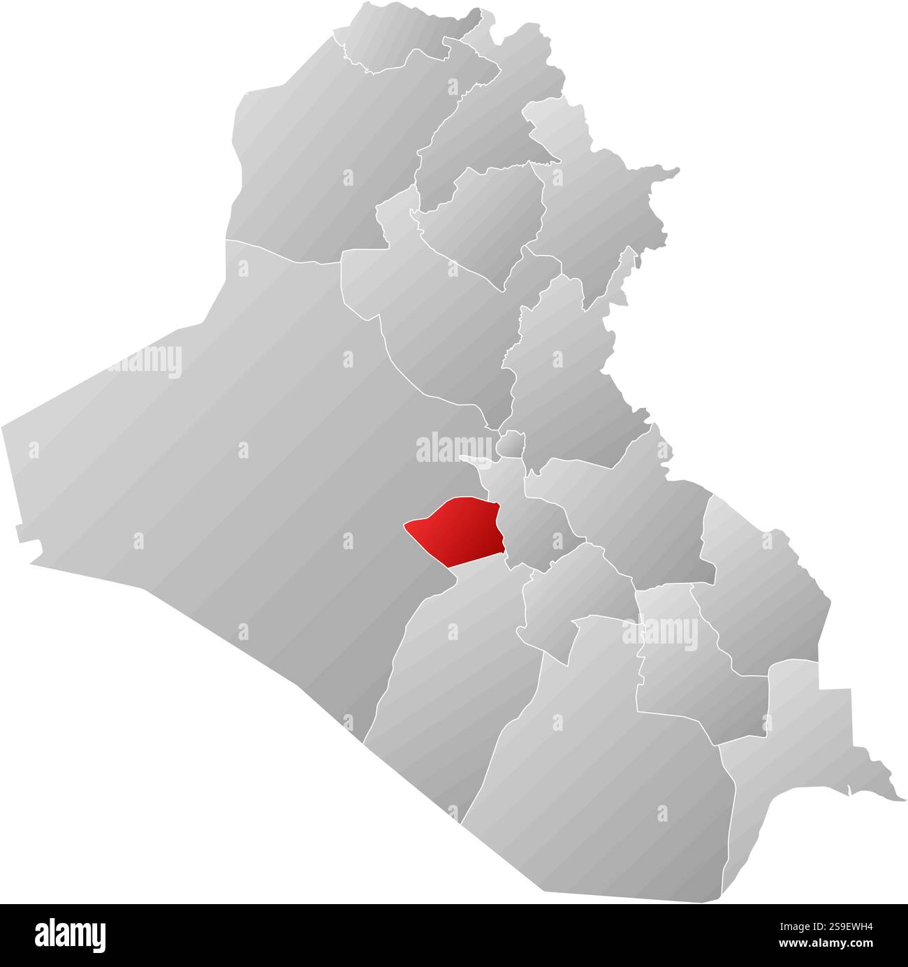 Map of Iraq with the provinces, filled with a linear gradient, Karbala ...