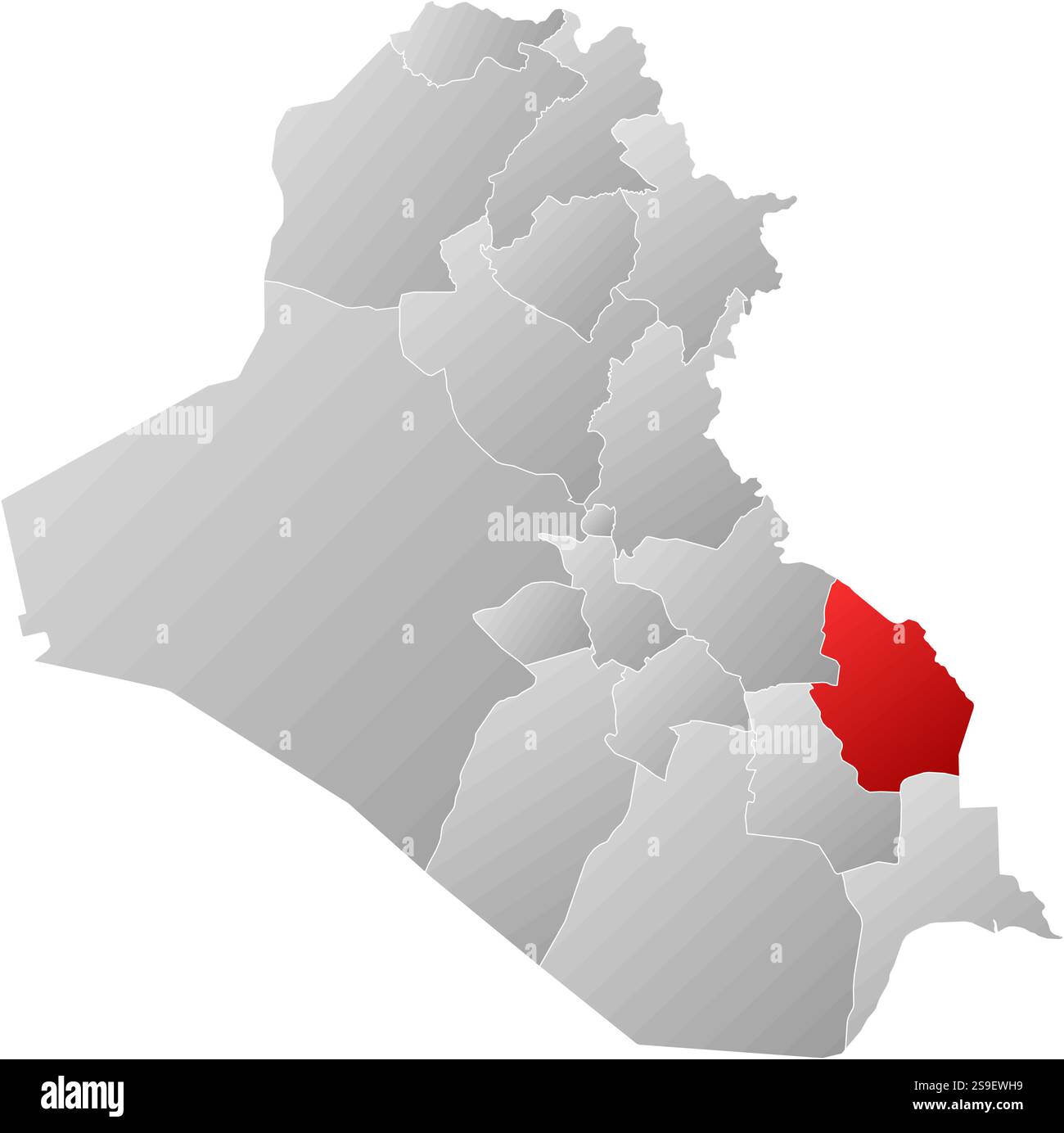 Map of Iraq with the provinces, filled with a linear gradient, Maysan ...