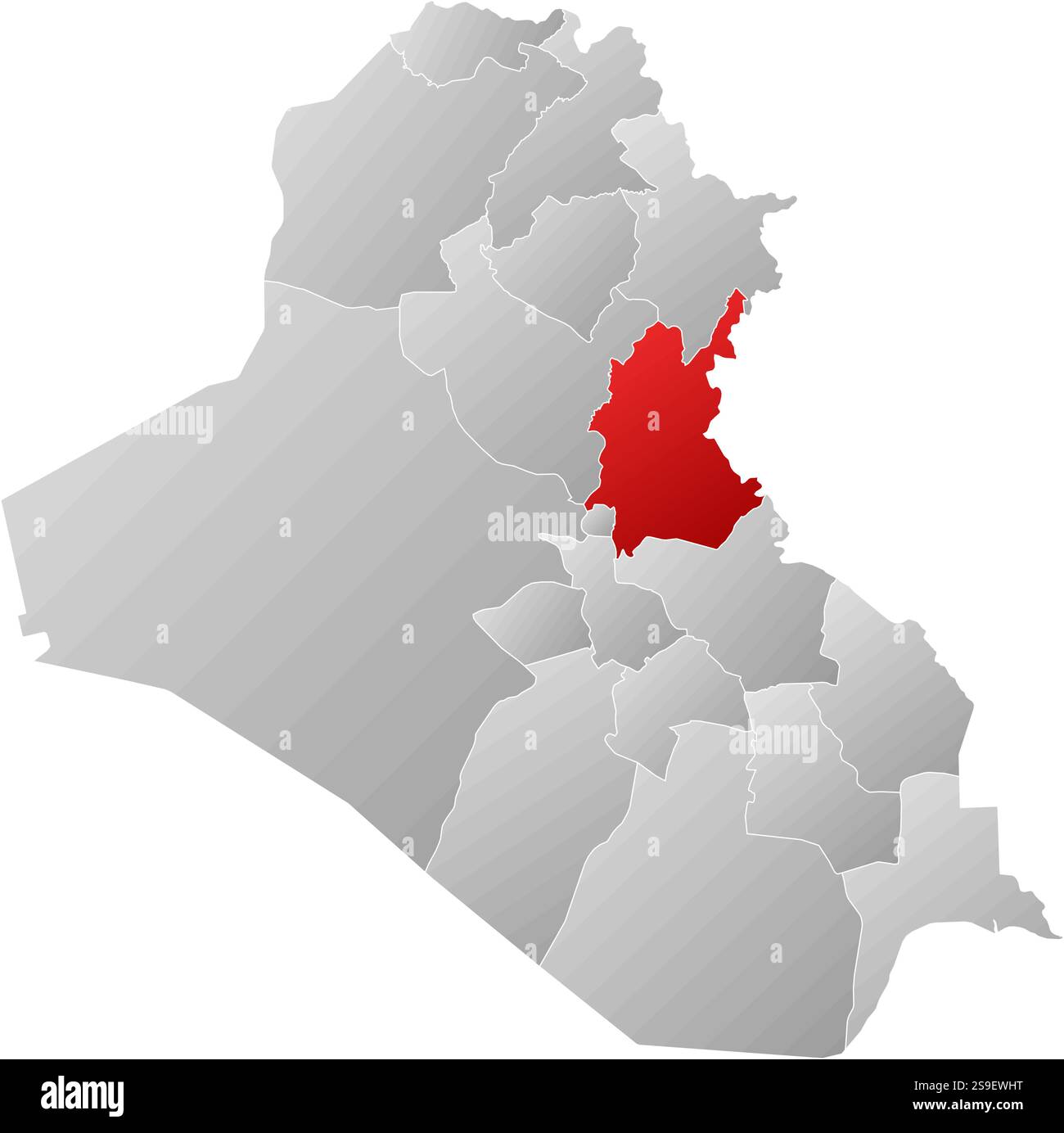 Map of Iraq with the provinces, filled with a linear gradient, Diyala ...
