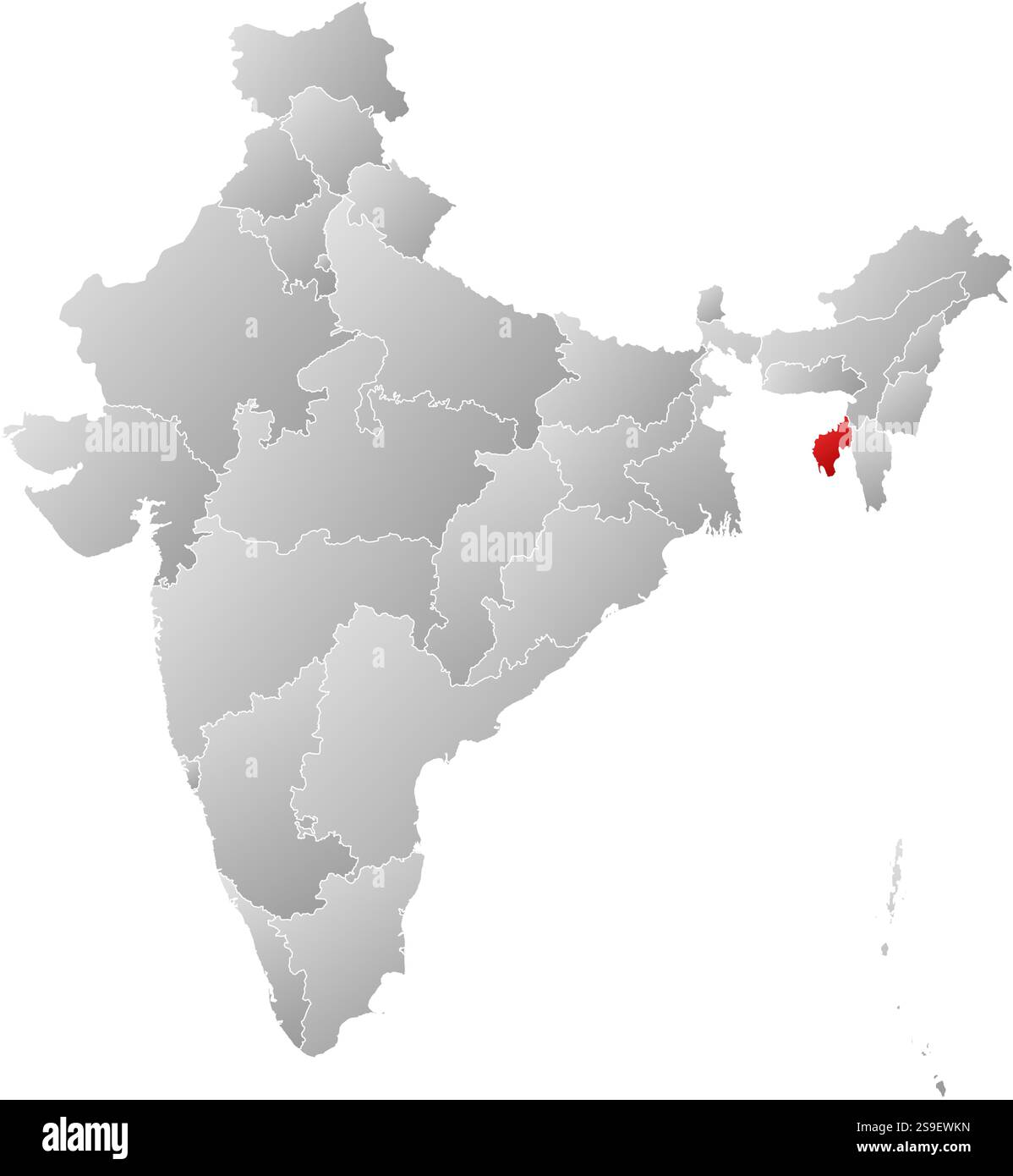 Map of India with the provinces, filled with a linear gradient, Tripura ...
