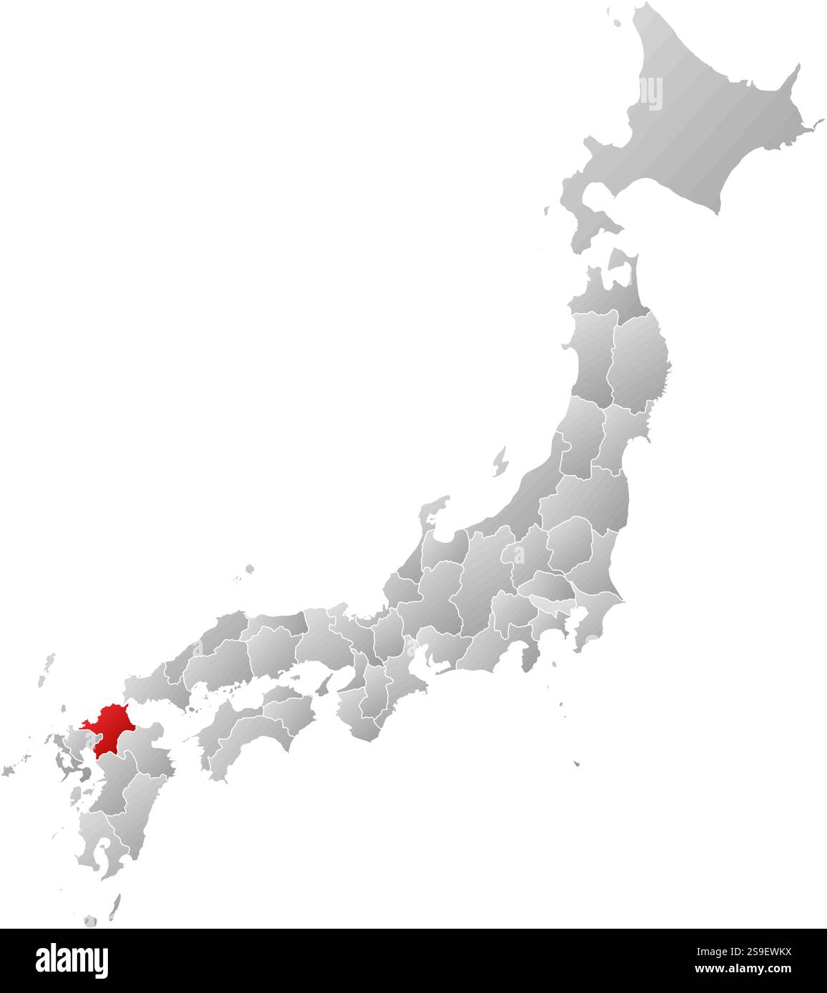 Map of Japan with the provinces, filled with a linear gradient, Fukuoka ...