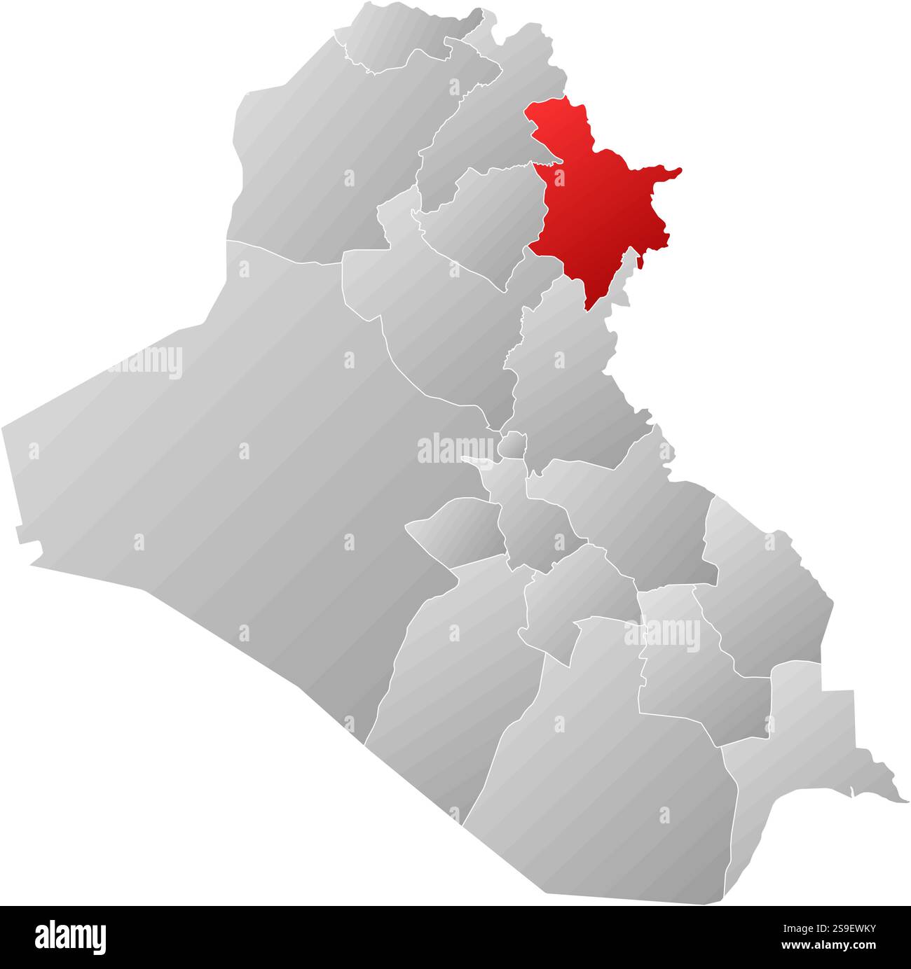 Map of Iraq with the provinces, filled with a linear gradient ...