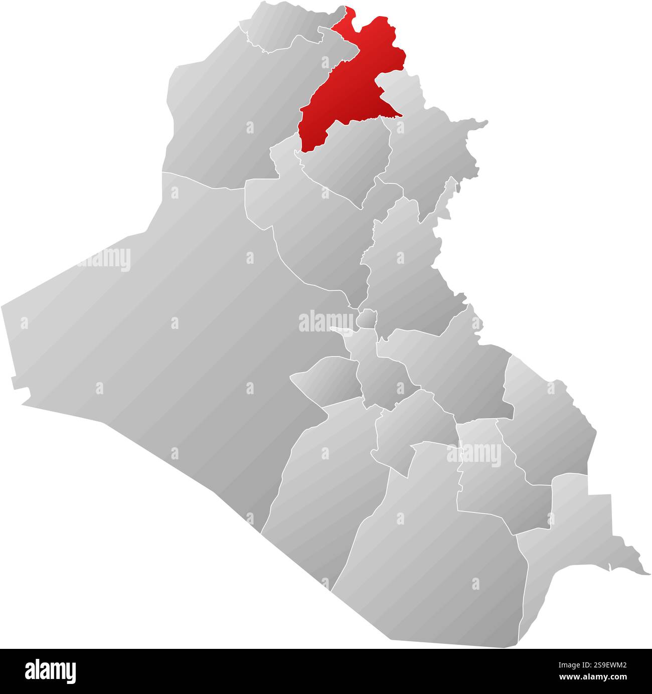Map of Iraq with the provinces, filled with a linear gradient, Arbil is ...