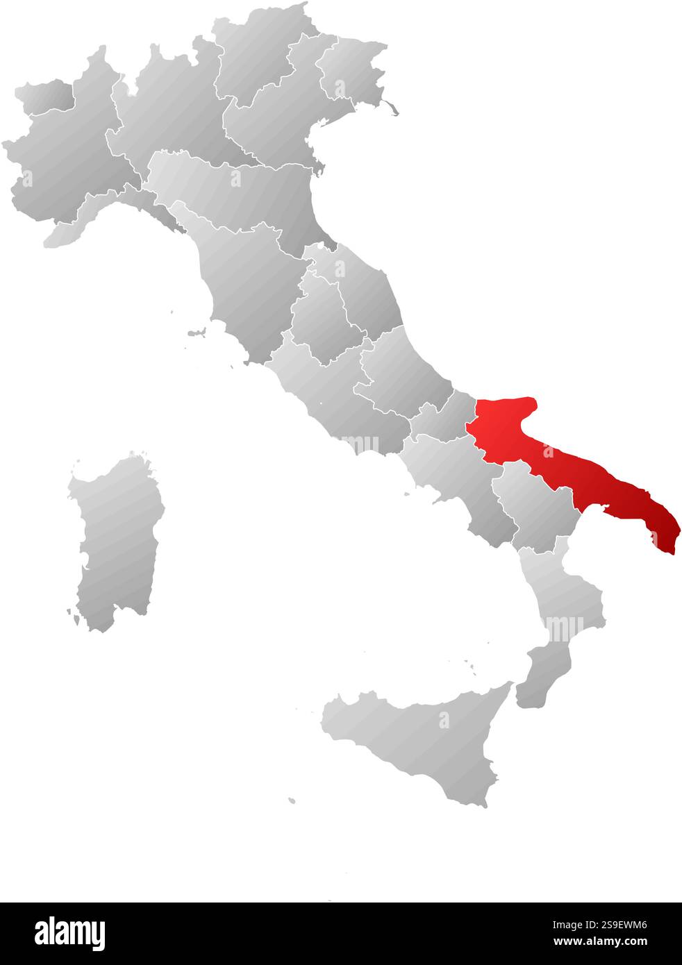 Map of Italy with the provinces, filled with a linear gradient, Apulia ...