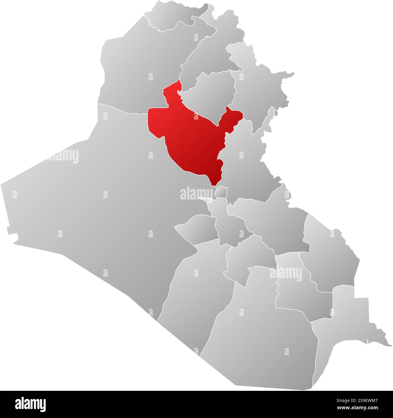 Map of Iraq with the provinces, filled with a linear gradient, Salah ad ...
