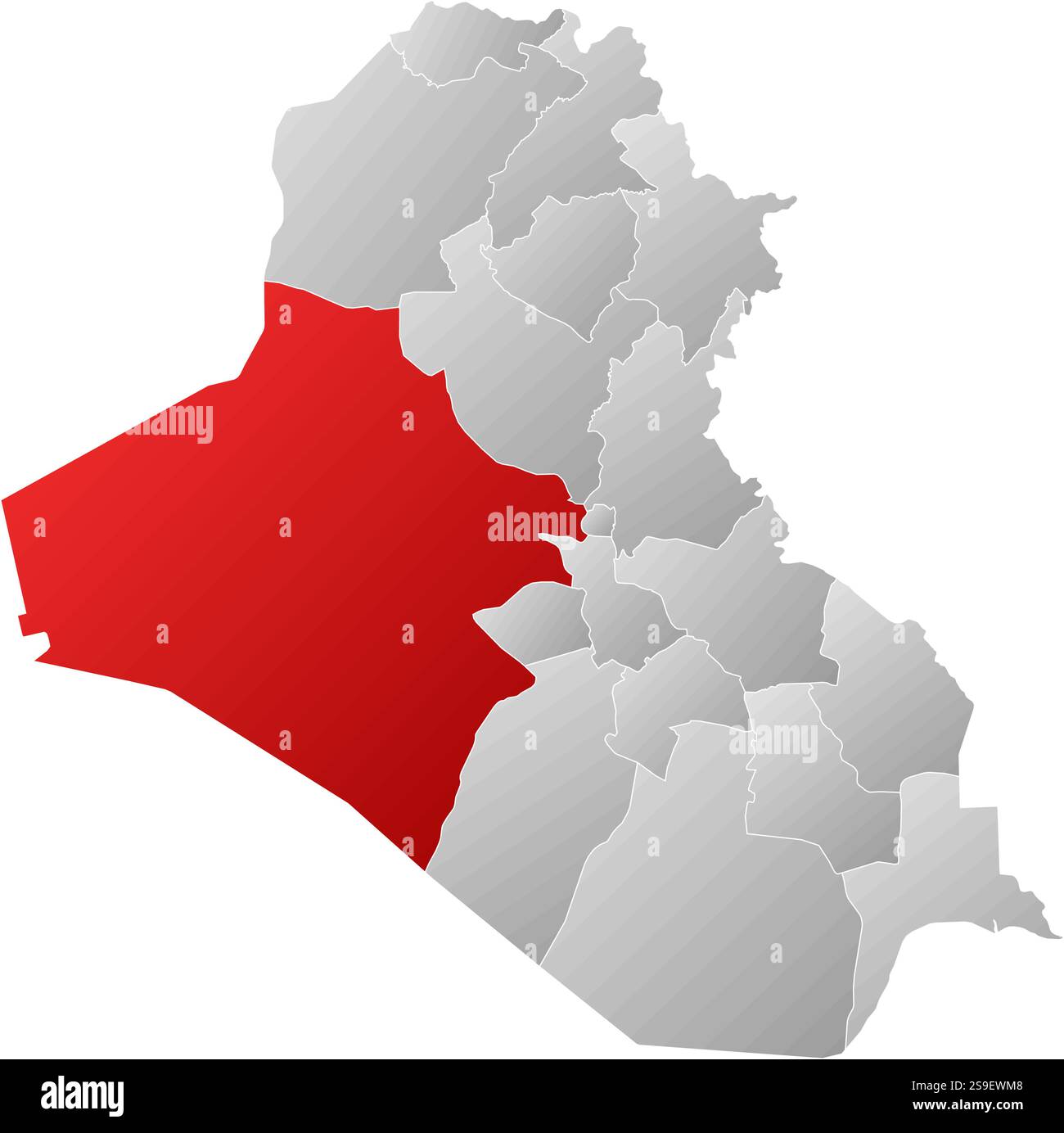 Map of Iraq with the provinces, filled with a linear gradient, Al Anbar ...