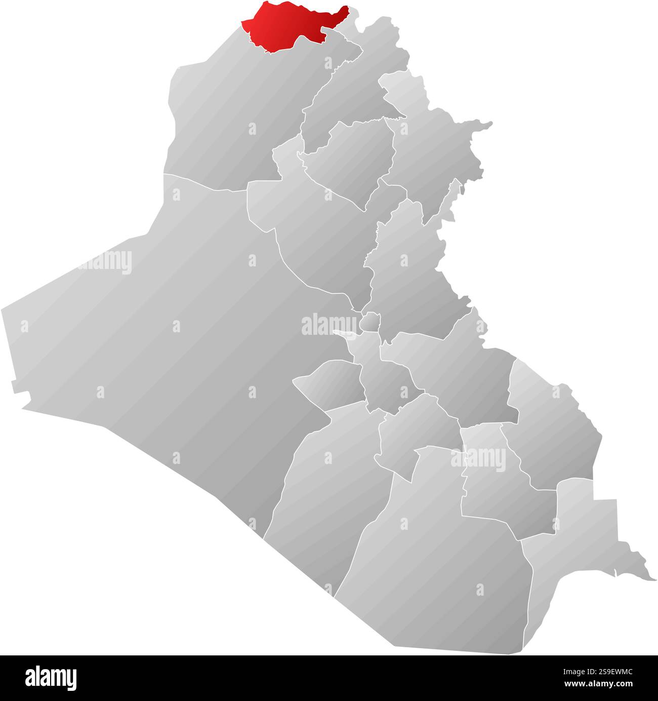 Map of Iraq with the provinces, filled with a linear gradient, Dohuk is ...