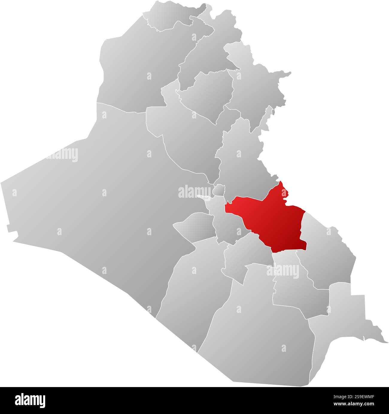 Map of Iraq with the provinces, filled with a linear gradient, Wasit is ...