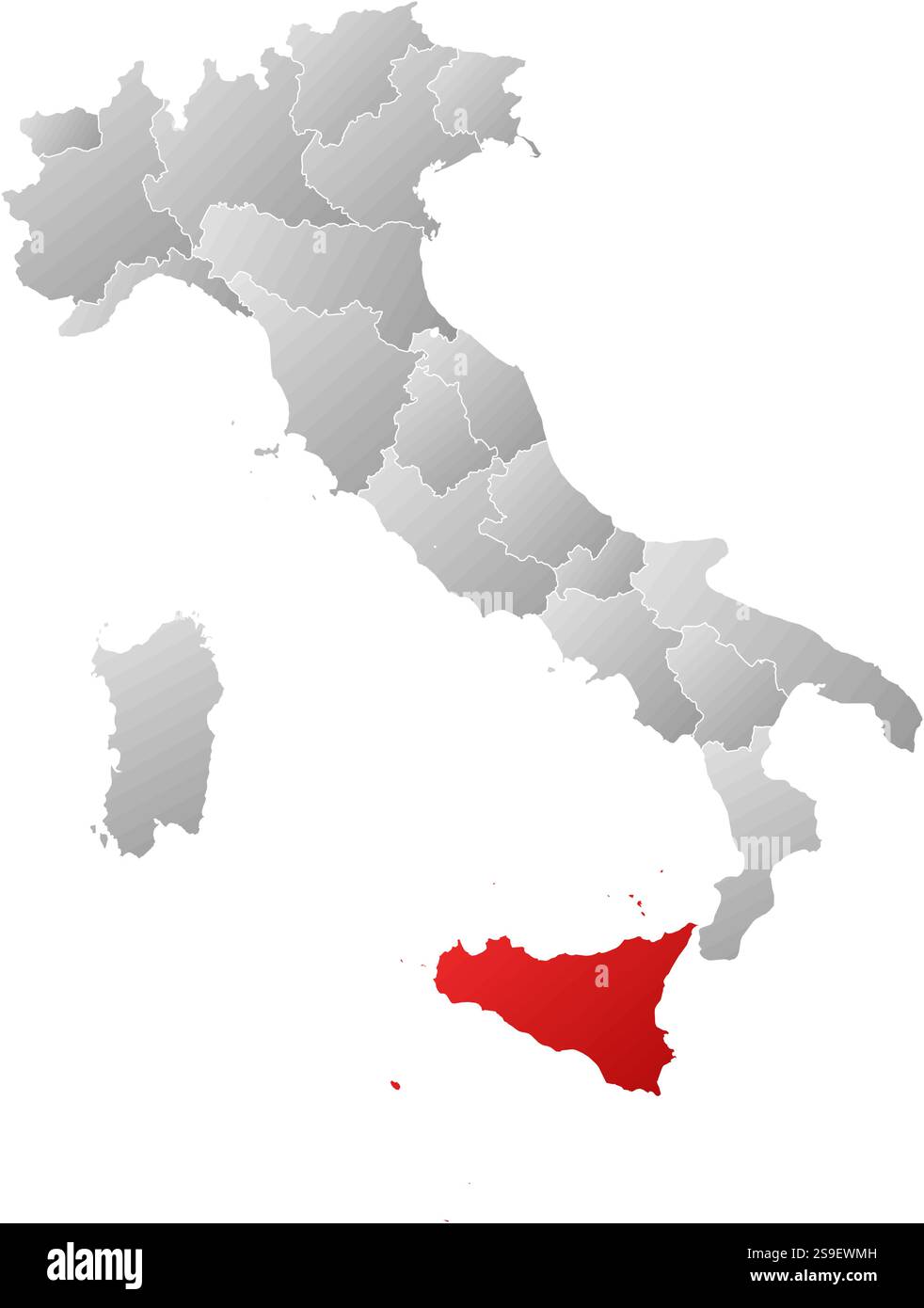 Map of Italy with the provinces, filled with a linear gradient, Secely ...