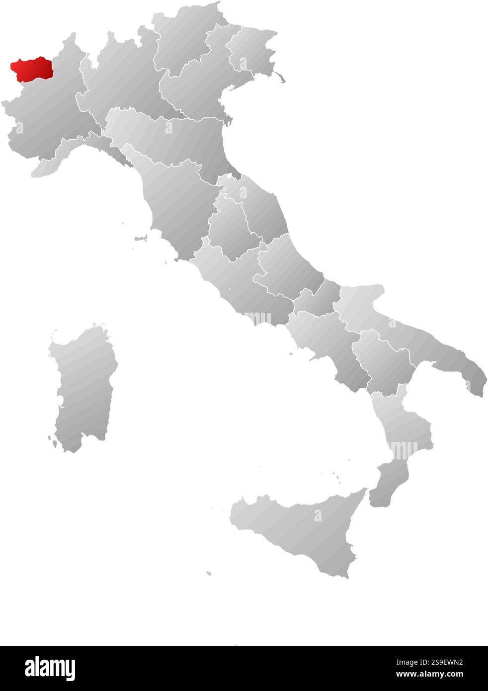 Map of Italy with the provinces, filled with a linear gradient, Aosta ...
