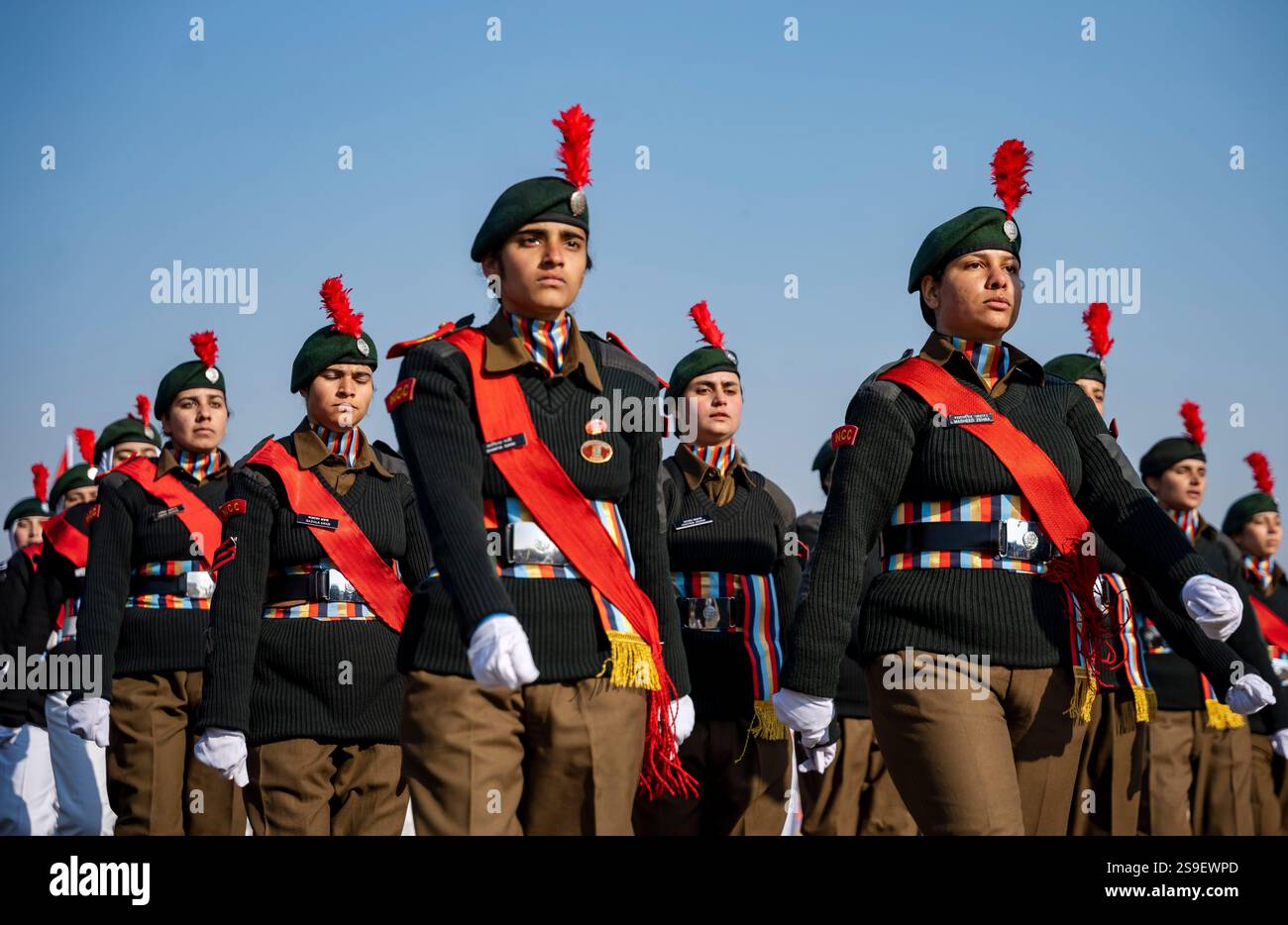 Women National Cadet Corps (NCC) contingent seen during a Republic Day parade in Srinagar. India ...