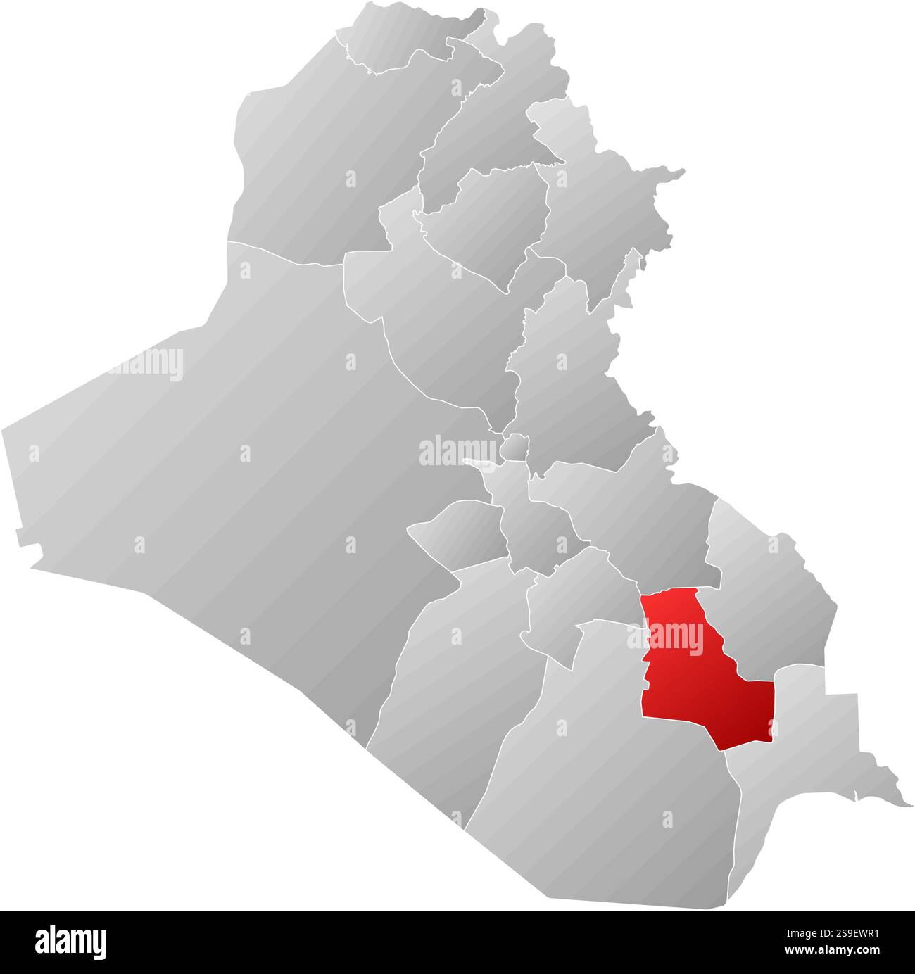 Map of Iraq with the provinces, filled with a linear gradient, Dhi Qar ...