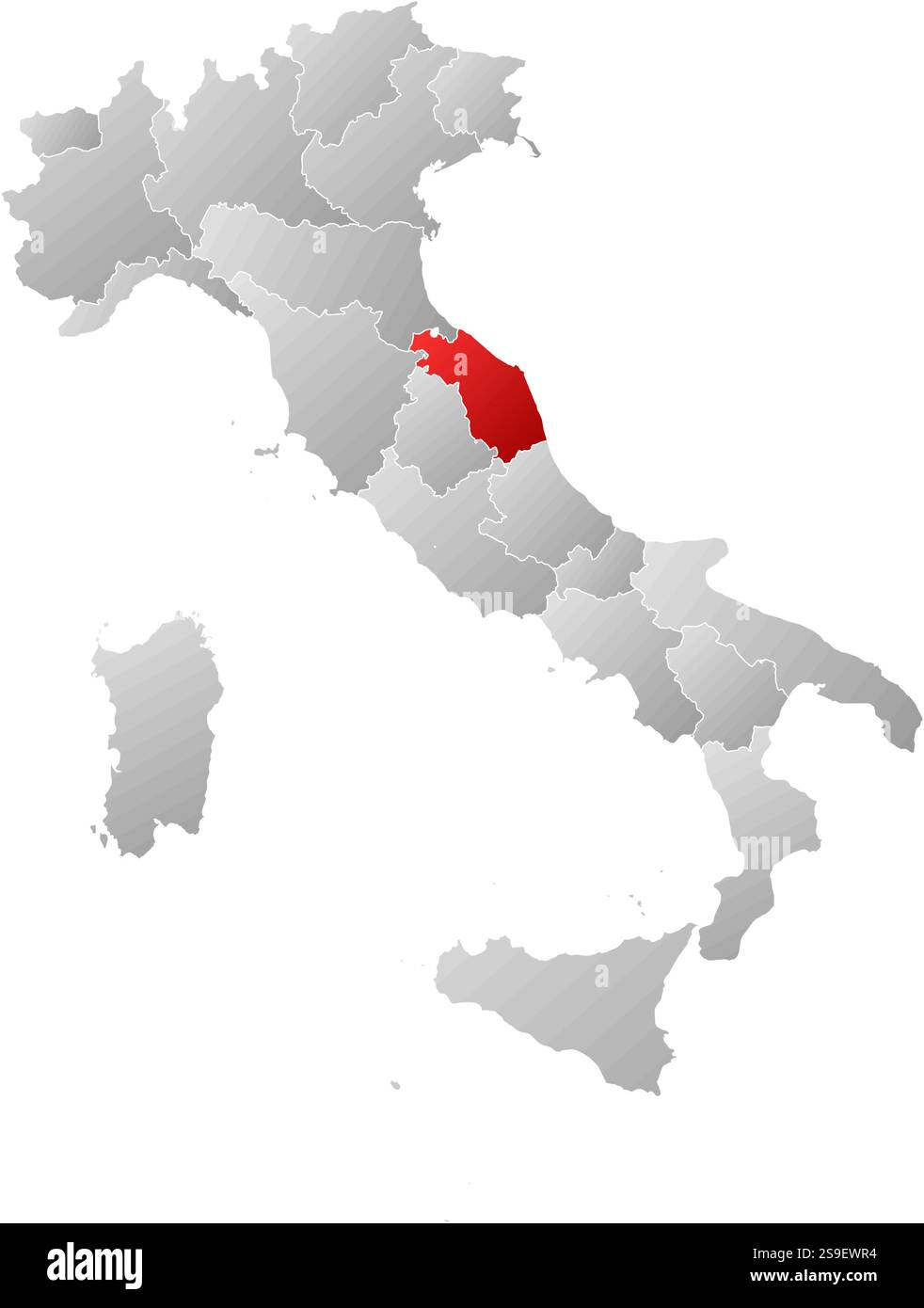 Map of Italy with the provinces, filled with a linear gradient, Marche ...