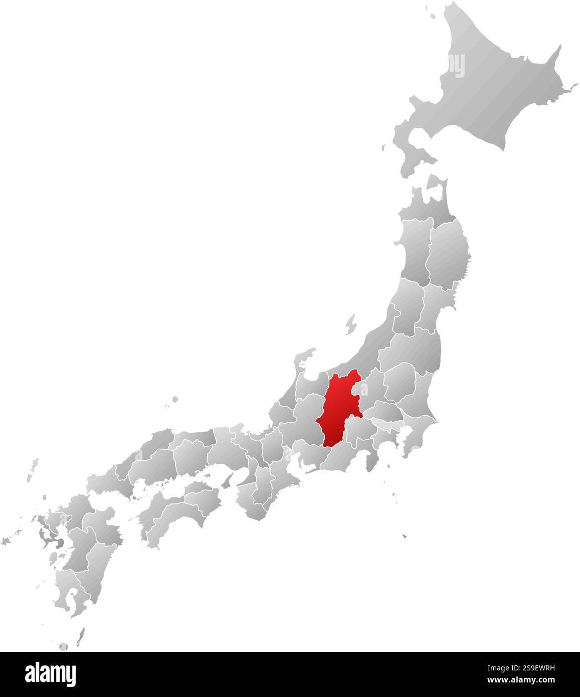 Map of Japan with the provinces, filled with a linear gradient, Nagano ...