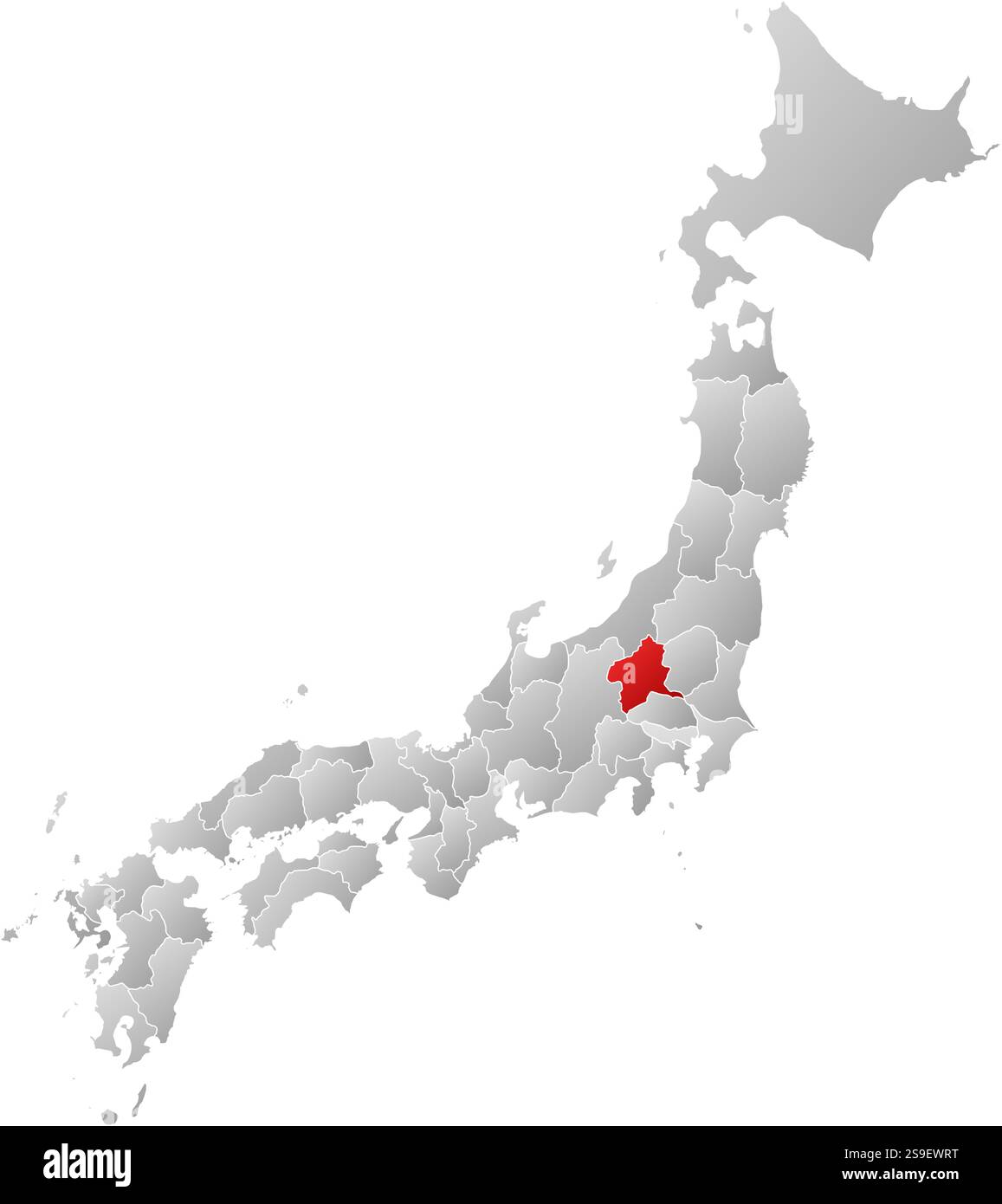 Map of Japan with the provinces, filled with a linear gradient, Gunma ...