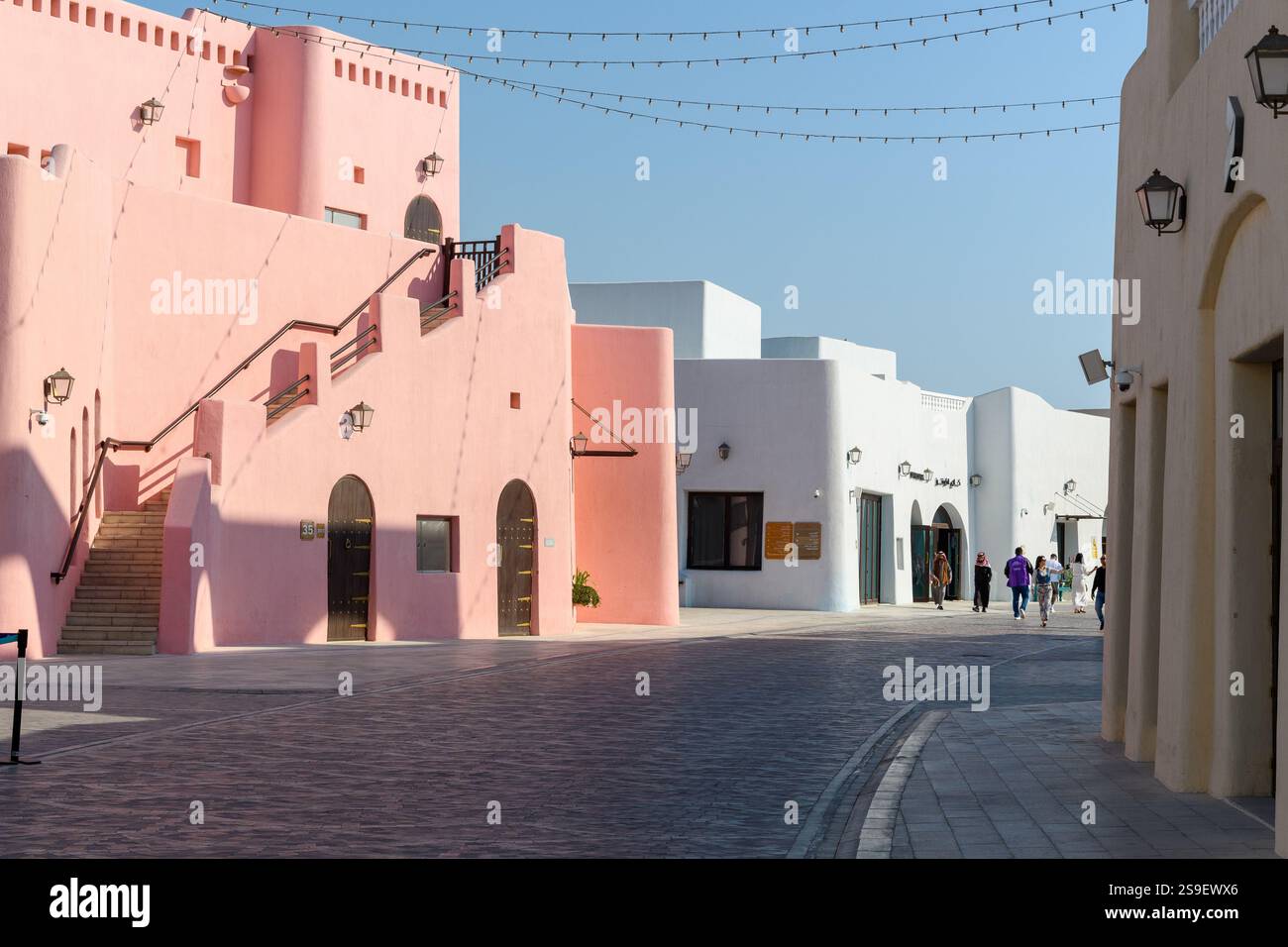 Doha, Qatar - January 4, 2025: Colourful houses in the port area of ...