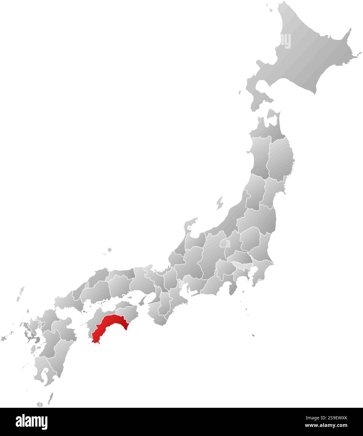 Map of Japan with the provinces, filled with a linear gradient, Kochi ...