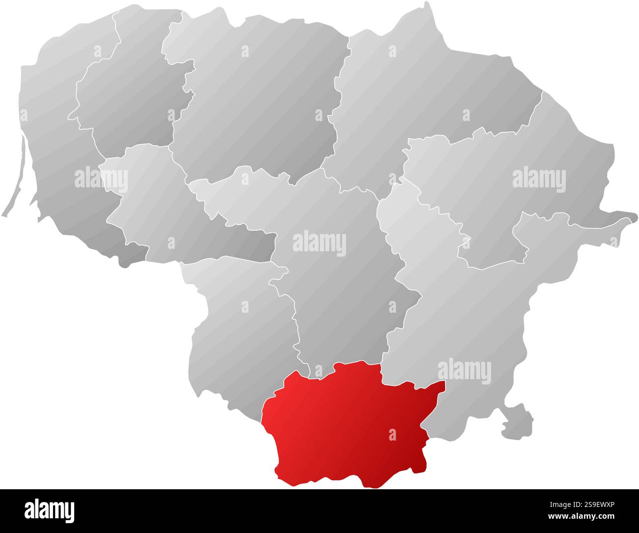 Map of Lithuania with the provinces, filled with a linear gradient ...