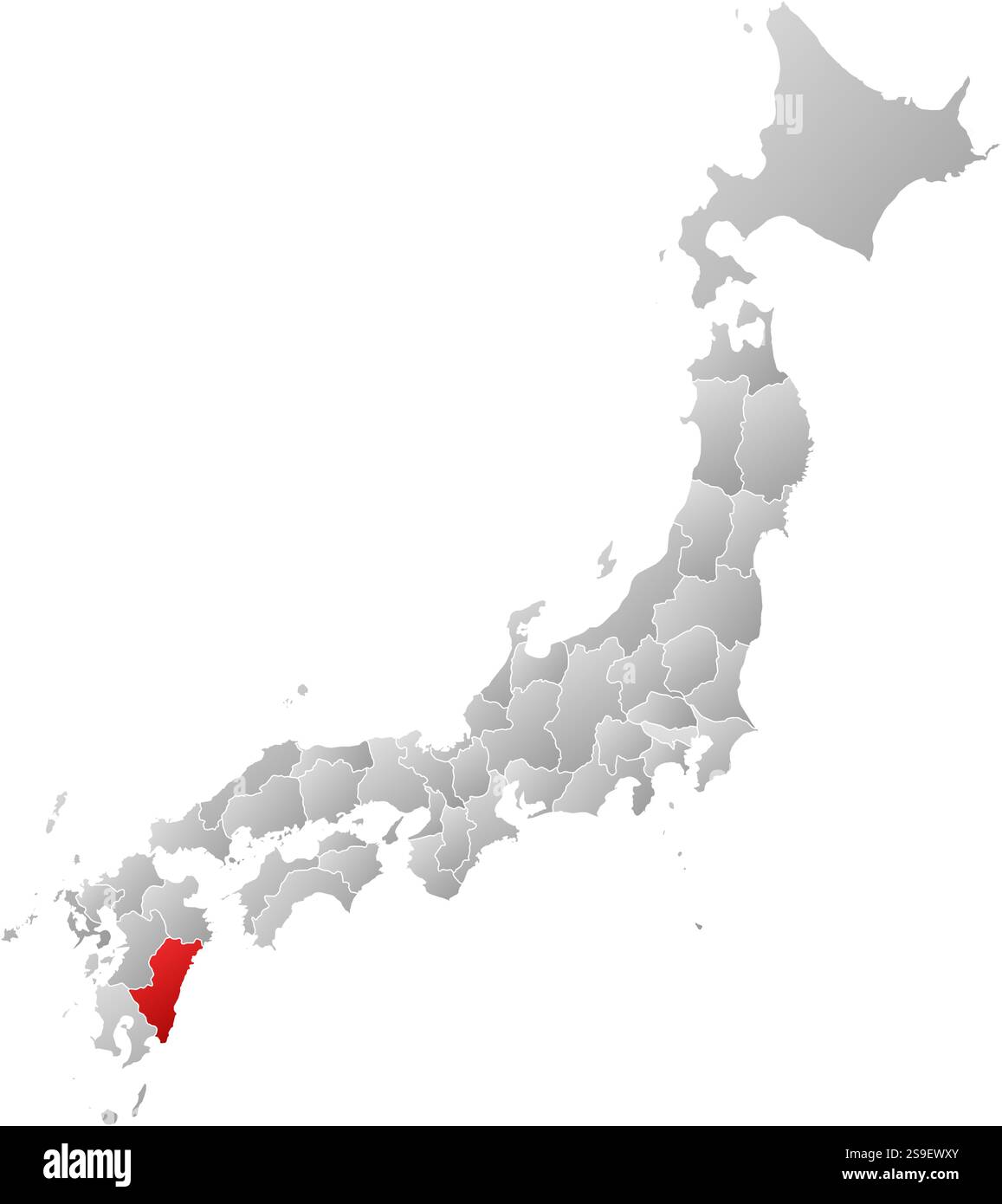 Map of Japan with the provinces, filled with a linear gradient ...