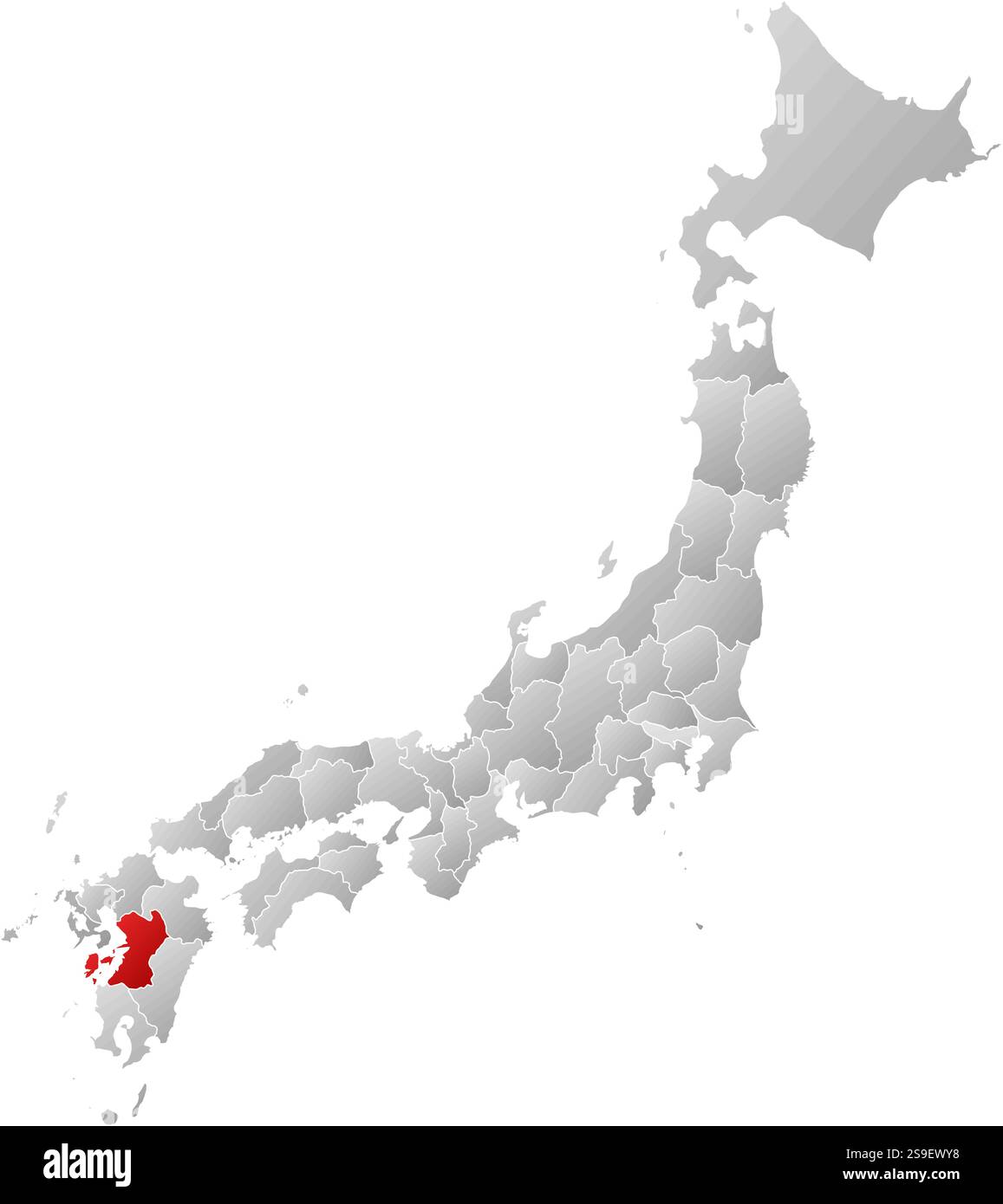 Map of Japan with the provinces, filled with a linear gradient ...
