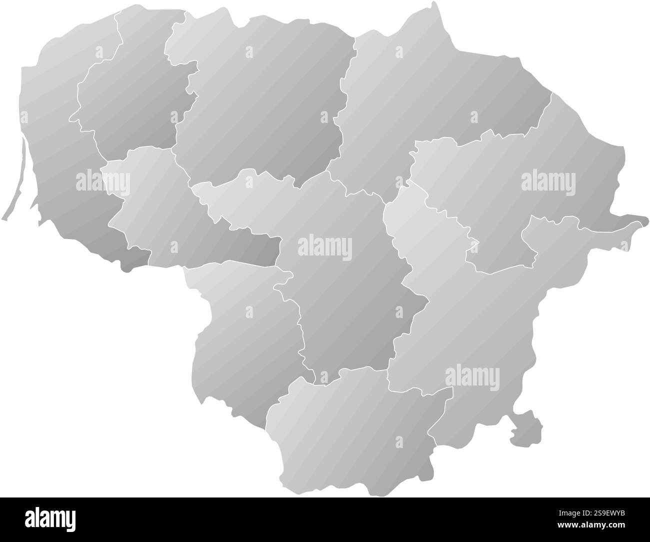 Map of Lithuania with the provinces, filled with a linear gradient ...
