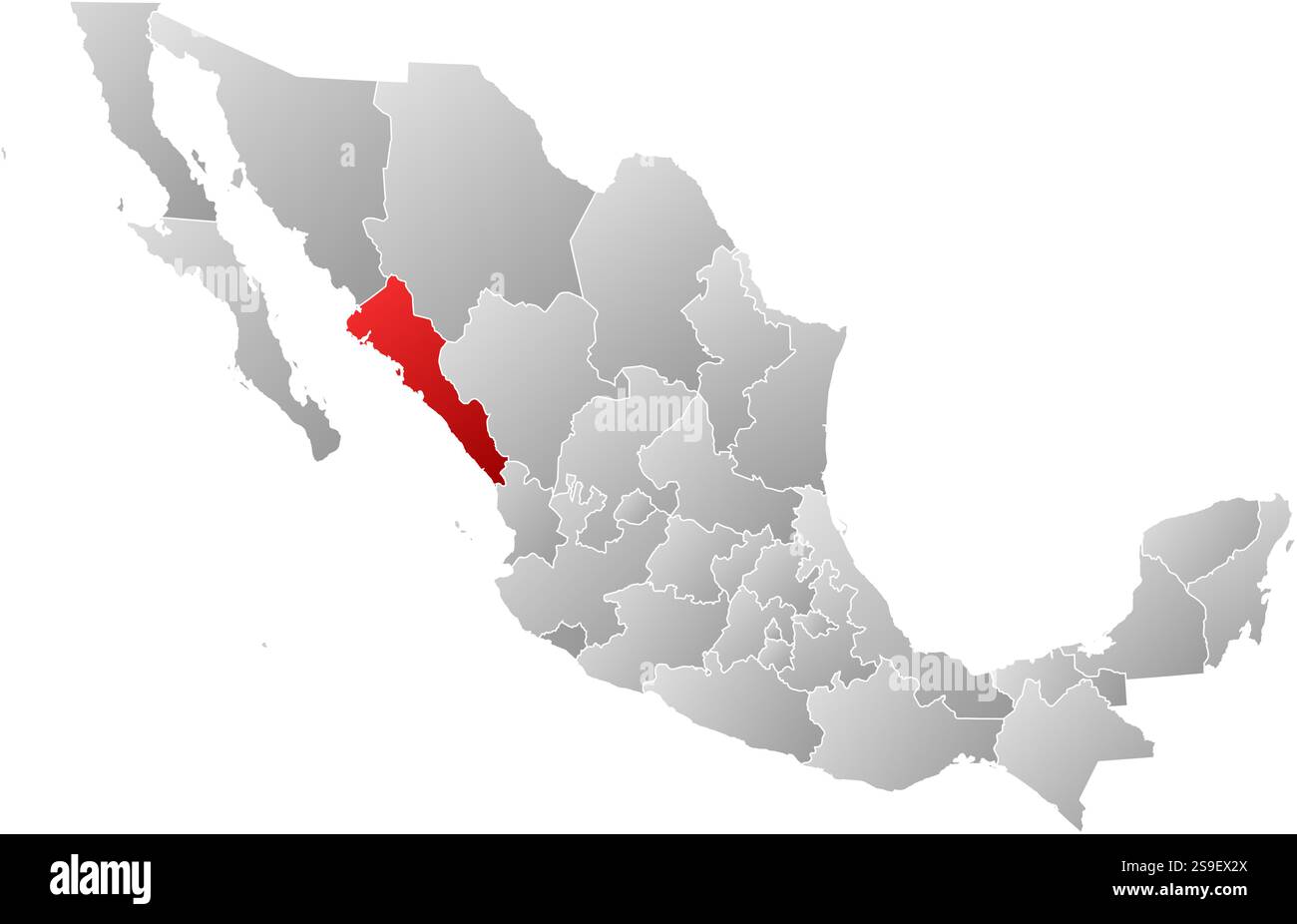 Map of Mexico with the provinces, filled with a linear gradient ...