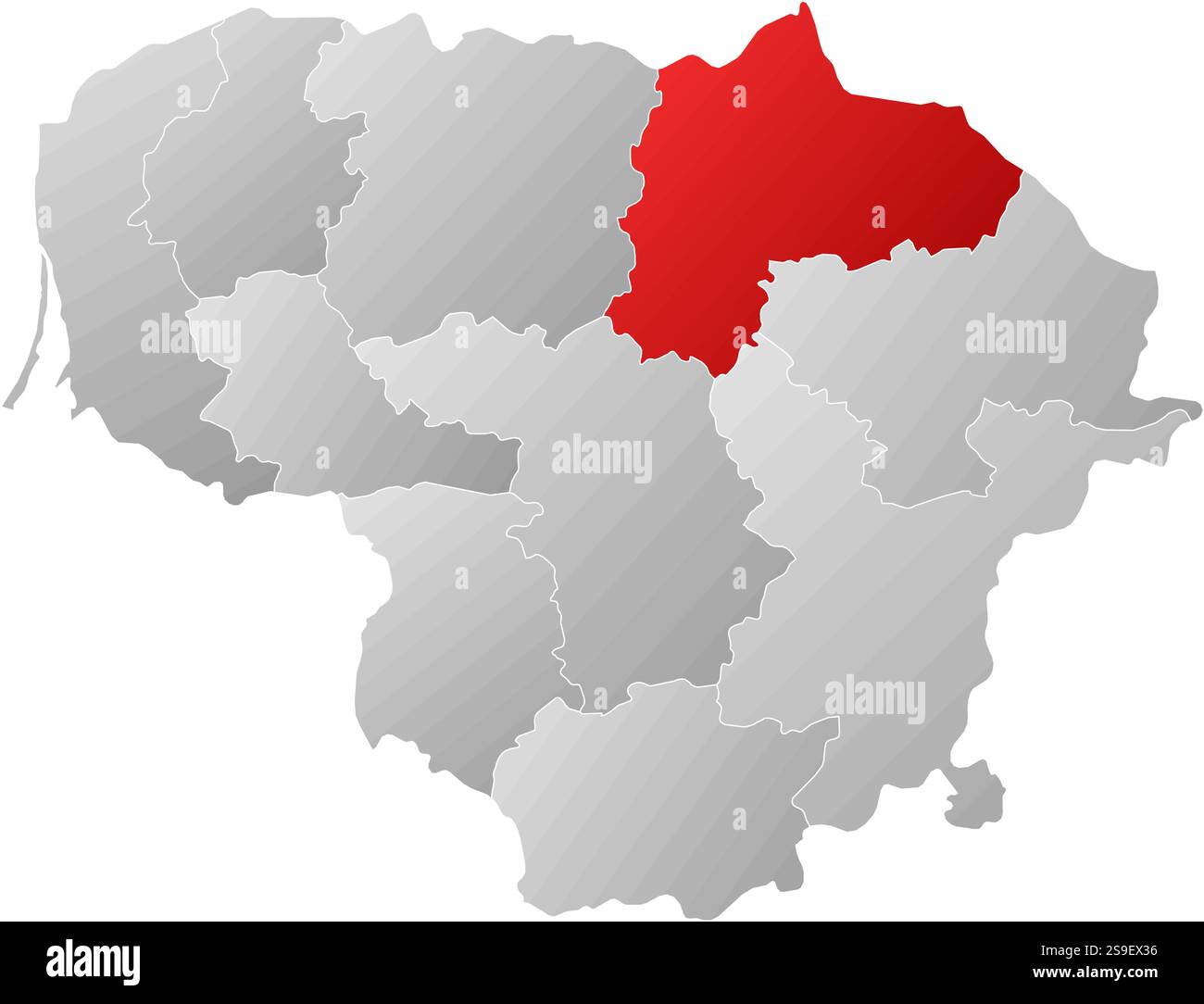 Map of Lithuania with the provinces, filled with a linear gradient ...