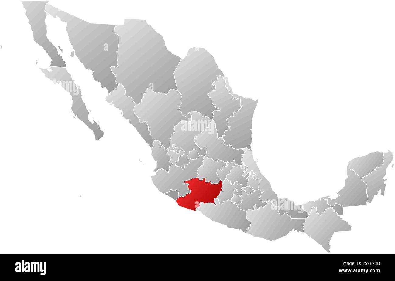 Map of Mexico with the provinces, filled with a linear gradient ...
