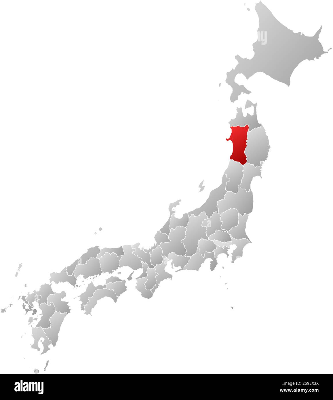 Map of Japan with the provinces, filled with a linear gradient, Akita ...