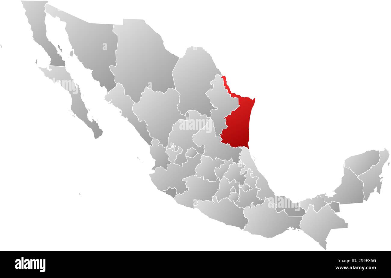 Map of Mexico with the provinces, filled with a linear gradient ...