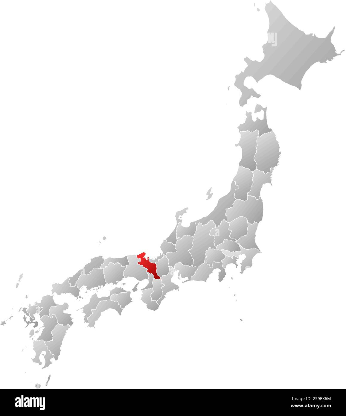 Map of Japan with the provinces, filled with a linear gradient, Kyoto ...