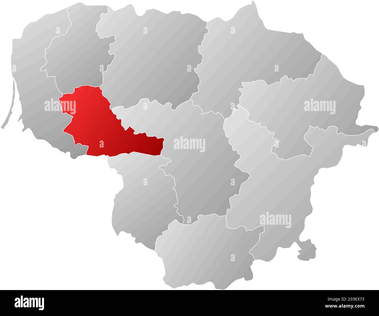 Map of Lithuania with the provinces, filled with a linear gradient ...